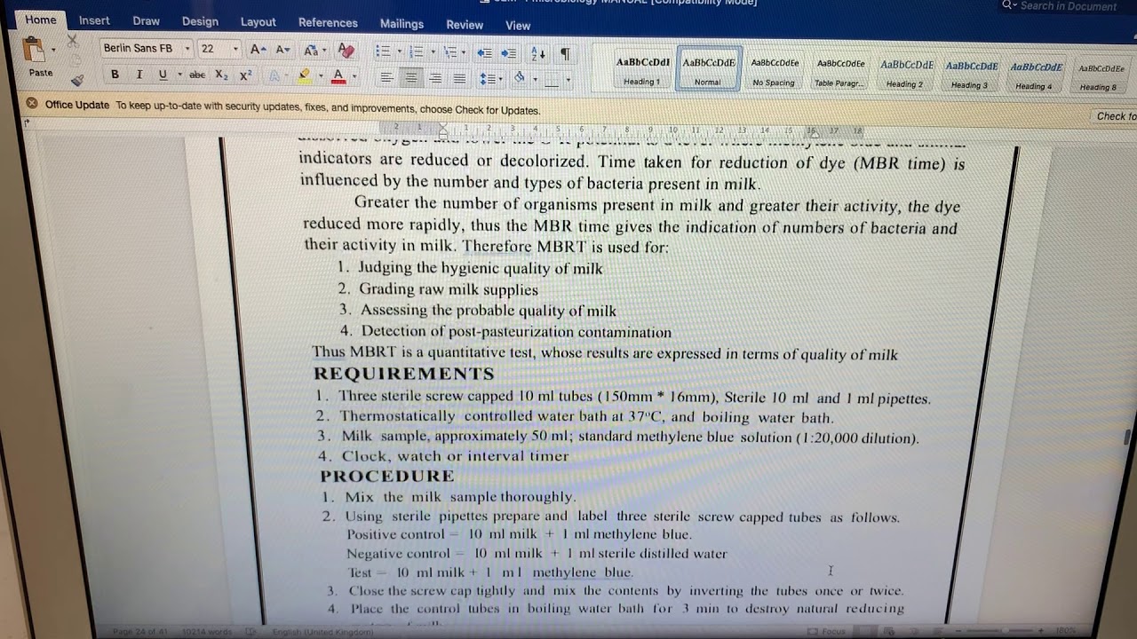 Methylene Blue Reduction Test (MBRT) For quality check of Milk - YouTube