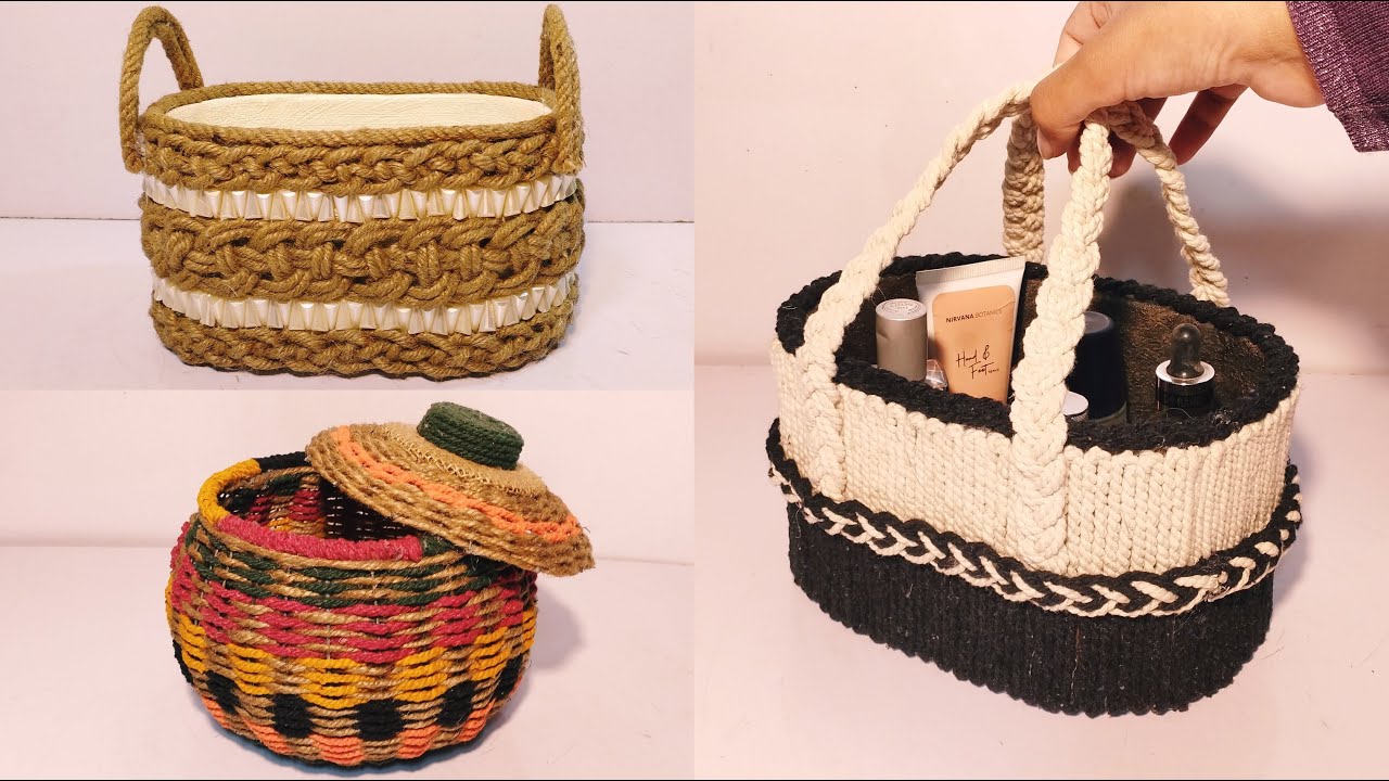 3 Different ideas of Rope Storage Basket | Diy Rope Basket | Diy ...