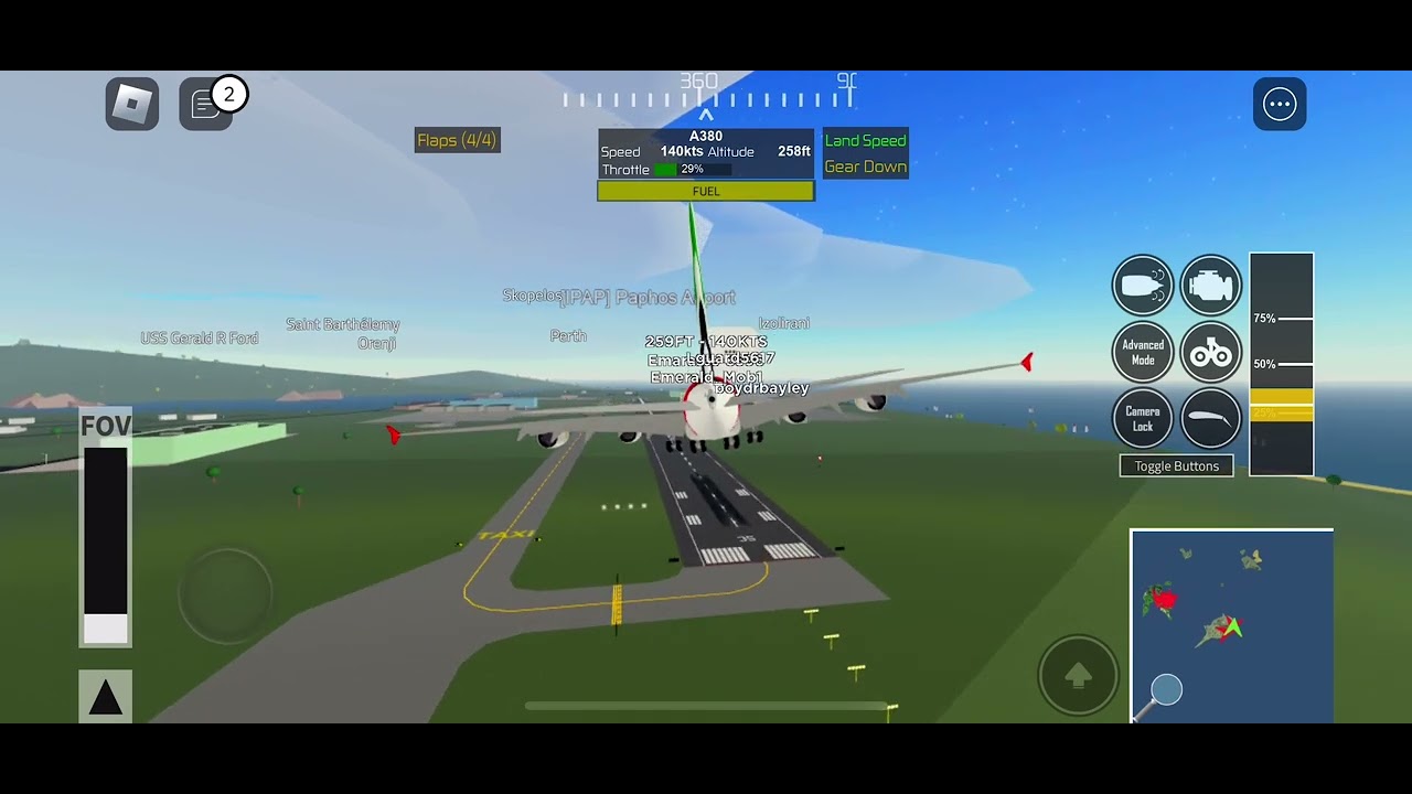 Helping someone make a video of an A380 Emirates landing in PTFS ...