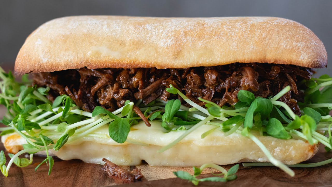 BBQ Beef, Mozzarella, and Pea Shoots Ciabatta Sandwich | Easy Lunch ...