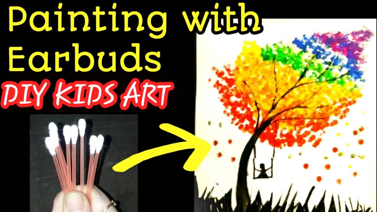 HOW TO DRAW A RAINBOW TREE | PAINTING WITH EARBUDS |STEP BY STEP | DIY ...