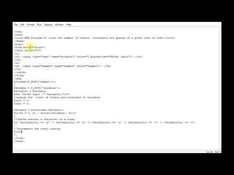 PHP Program To count the number of Vowels, Consonants and spaces in a given statement - YouTube