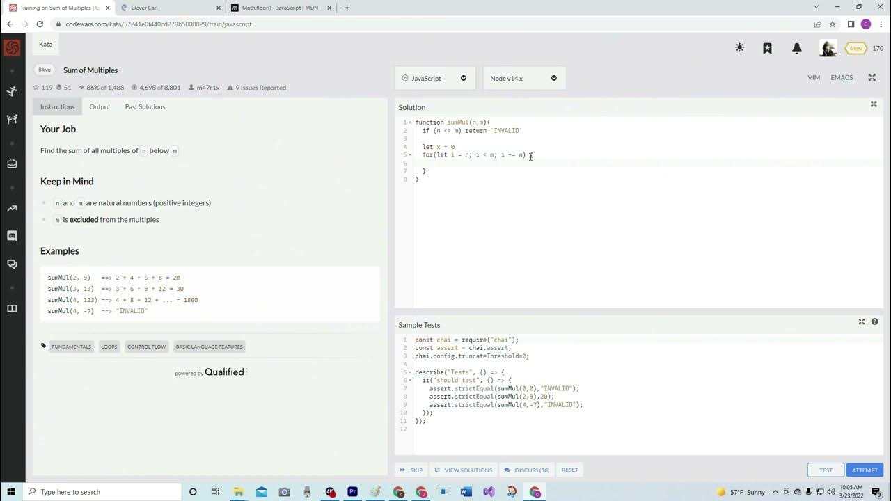 Codewars 8 Kyu Sum Of Multiples Javascript Youtube