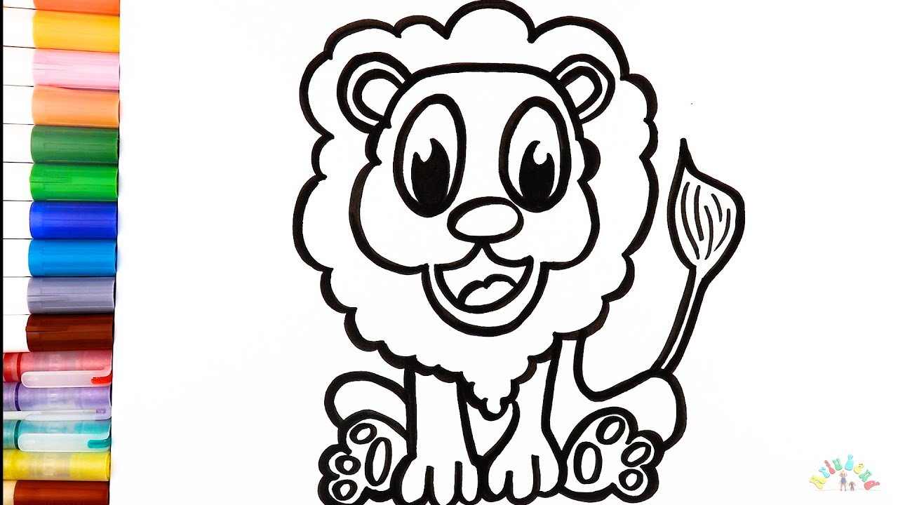Drawing and Coloring a Lion for Kids & Toddlers | Ariu Land - YouTube