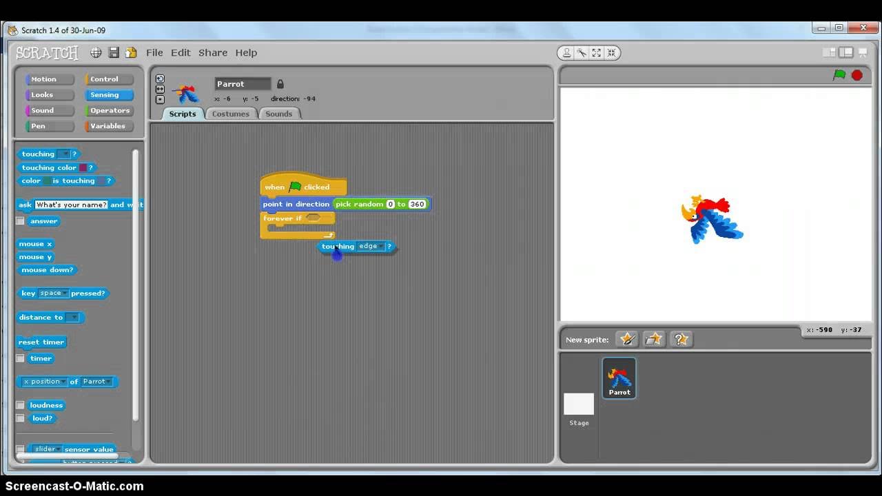 Scratch Example - Simple animation with a parrot - YouTube