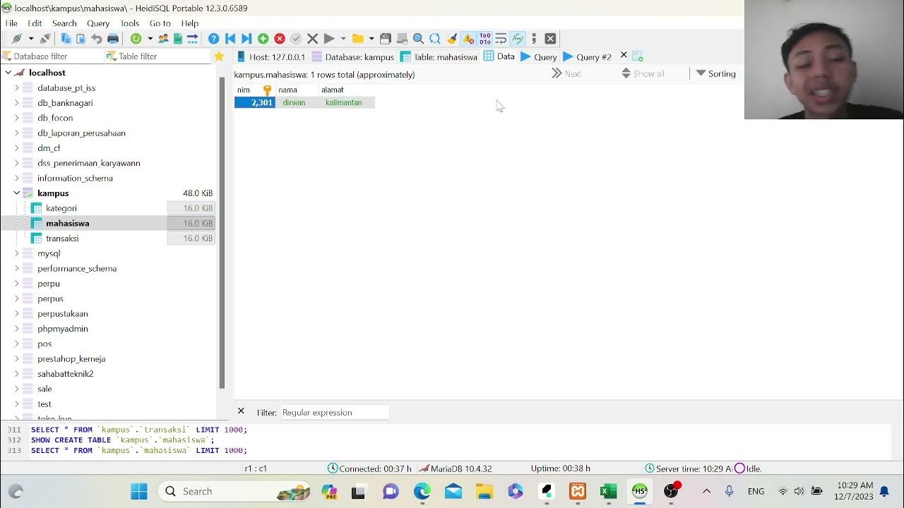 Belajar Database MySQL dan menjalankan fungsi create,insert,update,delete dan join - YouTube