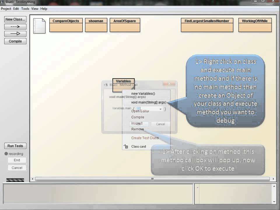 How to use Debugger in BLUEJ - YouTube