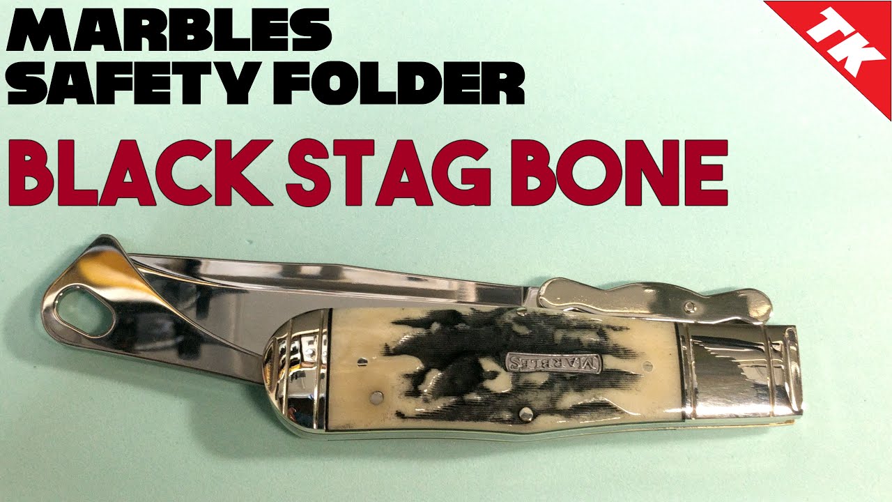 Marbles Safety Folder Black Stag Bone Hunting Knife MR477 - YouTube