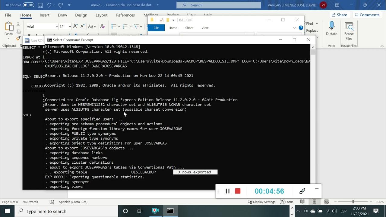 Backup Base datos Oracle 11g - YouTube