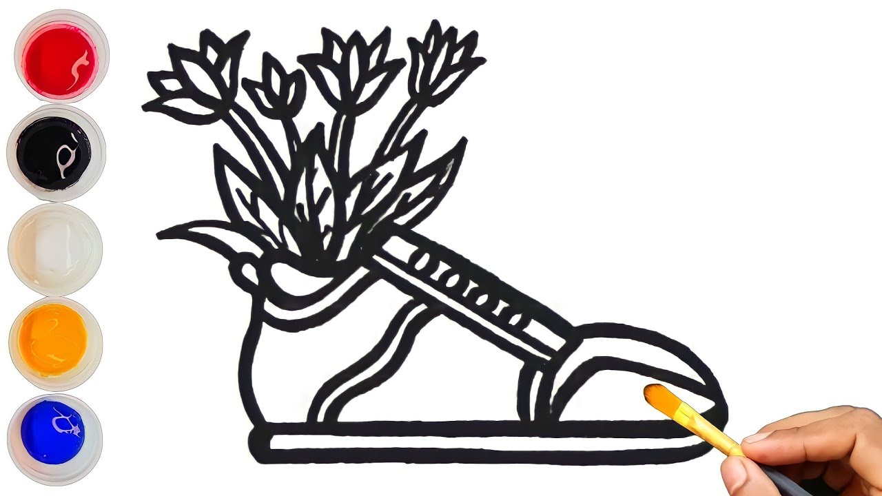 Flowers Shoe Drawing & Colouring for kids and toddlers | How to draw ...
