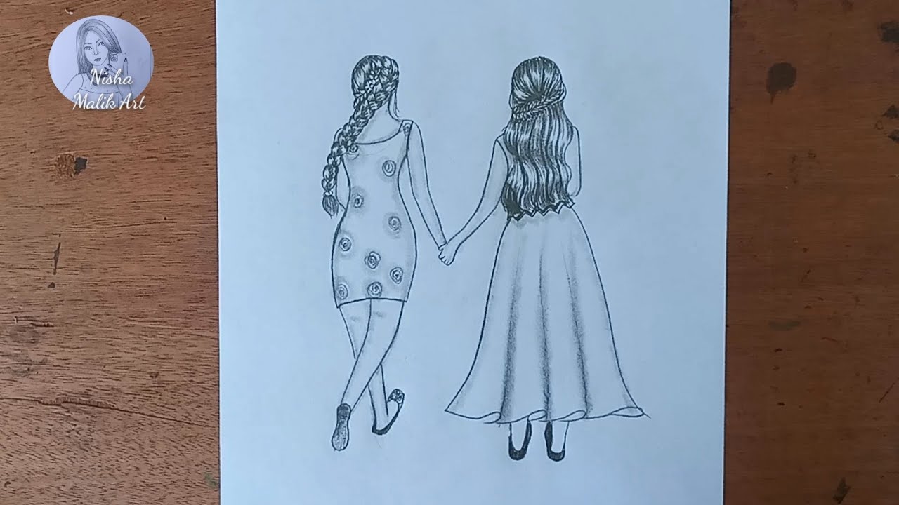 How to draw two best friends ll For beginners pencil sketch tutorial ...