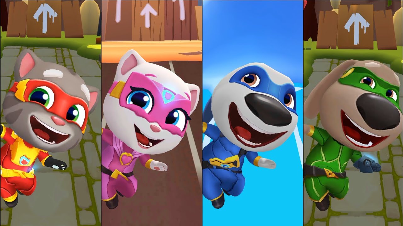 Talking Tom Hero Dash Super Tom Vs Super Angela Vs Super Hank Vs Super Ben Gameplay - YouTube