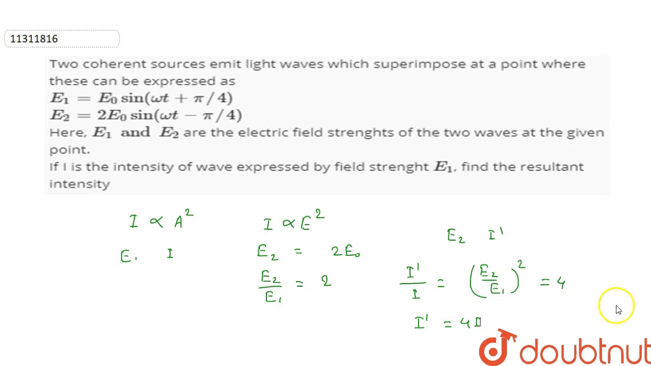 Two coherent sources emit light waves which superimpose at a point ...