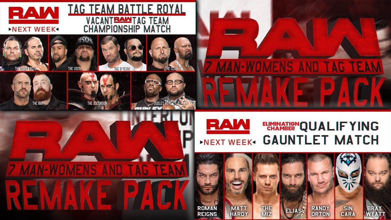 WWE RAW 2018 7-MAN/WOMAN AND 7-TAG TEAM MATCH CARD REMAKE (PSD Y PARTES ...