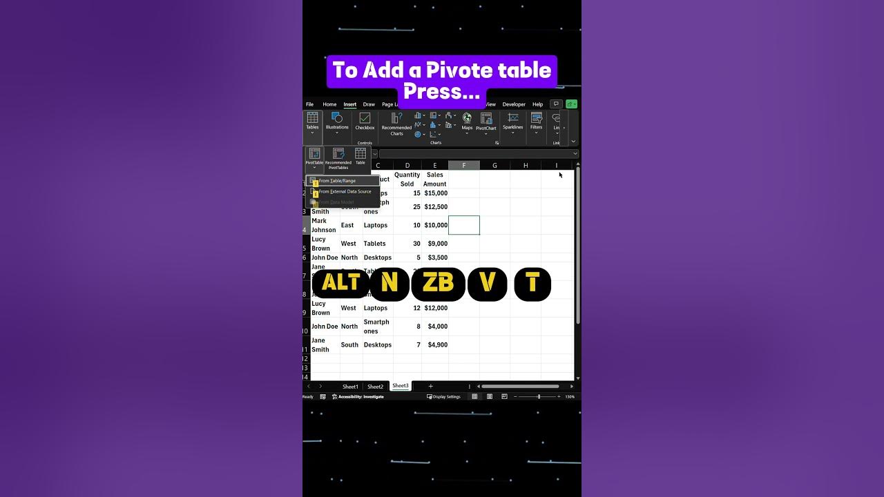 Quickly Add a Pivot Table in Excel with Keyboard Shortcuts! 🔥 #excel #exceltips #exceltricks ...