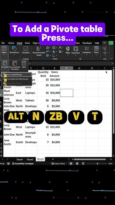 Quickly Add a Pivot Table in Excel with Keyboard Shortcuts! 🔥 #excel #exceltips #exceltricks ...