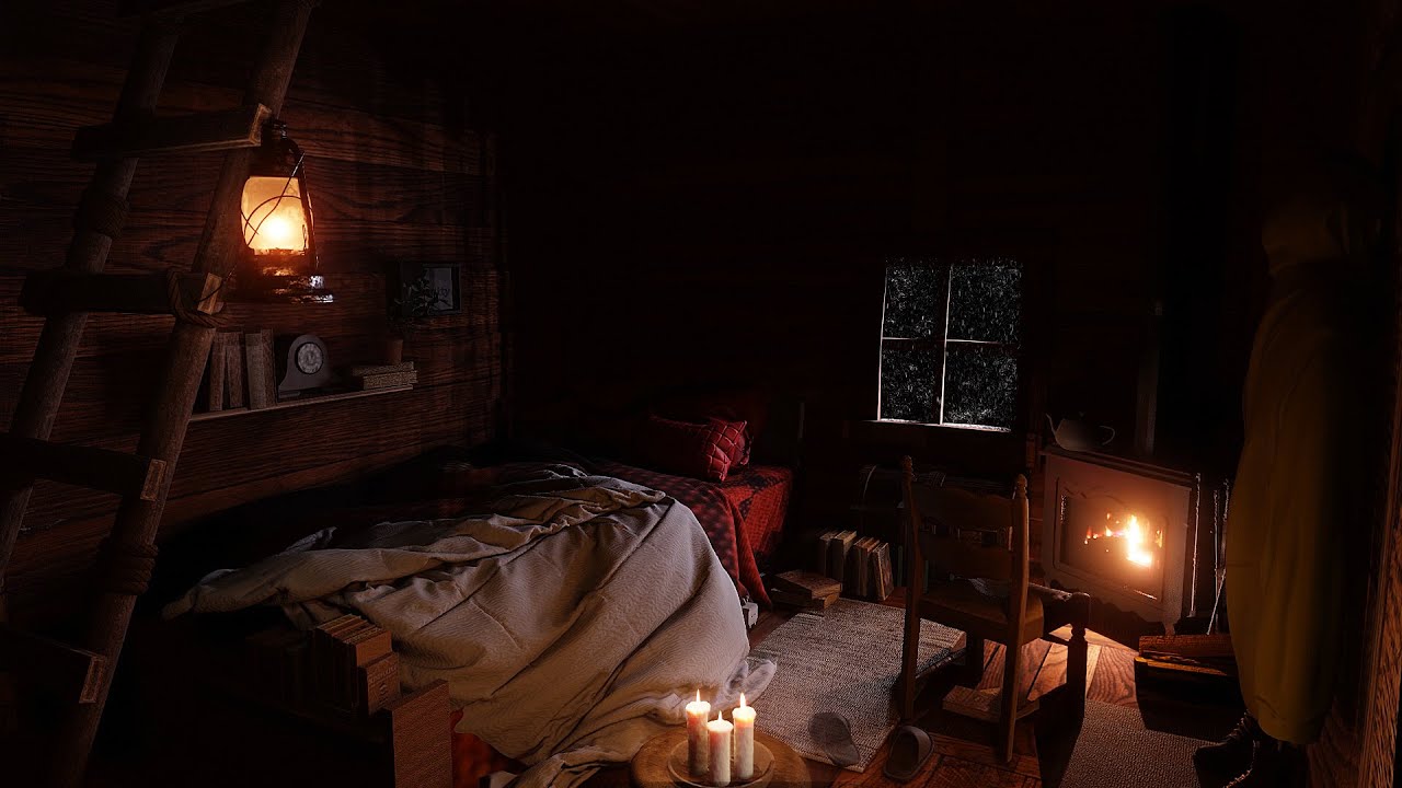 Cozy Winter Cabin with Snow, Wind, Blizzard Sounds and a Relaxing ...