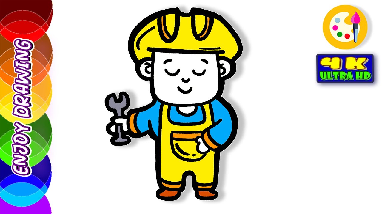 CONSTRUCTION WORKER Drawing EASY for Beginners | ENJOY DRAWING - YouTube