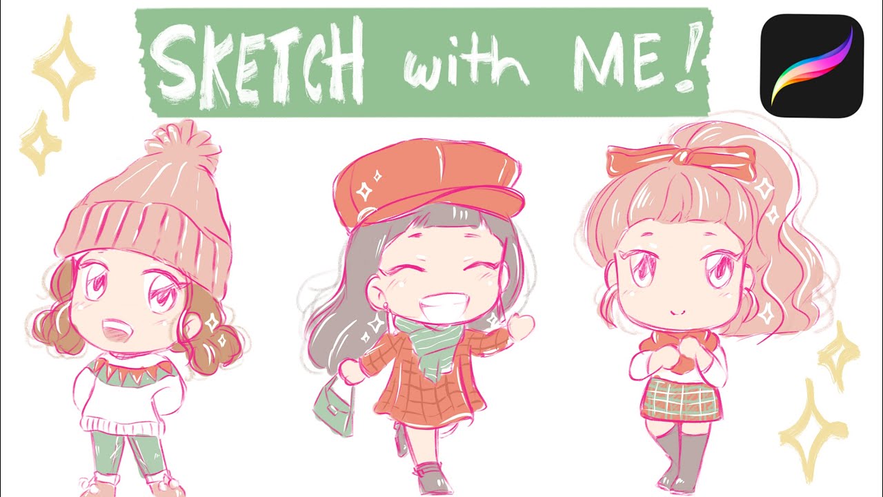 SKETCH WITH ME + Chill ♬: How to Draw CHIBI Characters on iPad - Winter ...