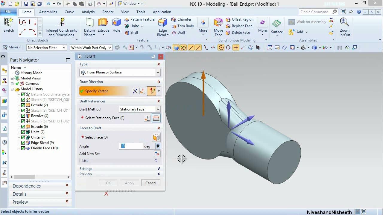 Siemens NX || Use of Divide Face || Draft tool - YouTube
