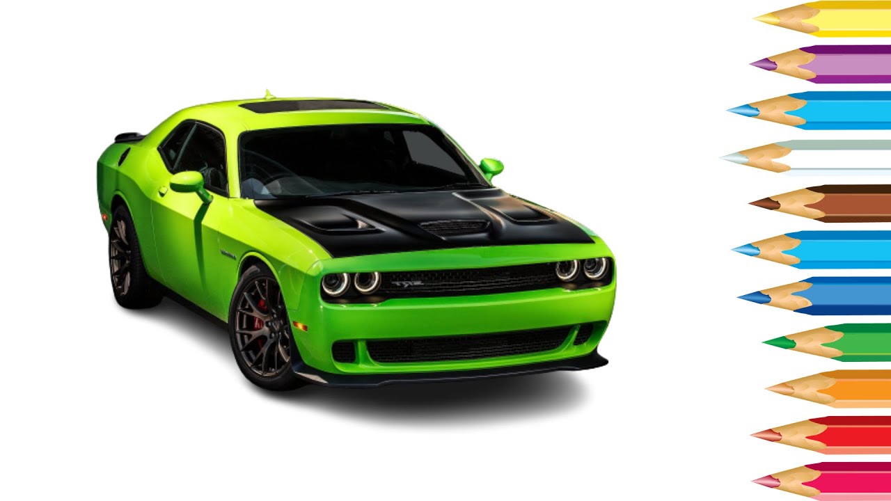 How to draw a sport car Green Dodge Chalenger | EASY TO FOLLOW - YouTube