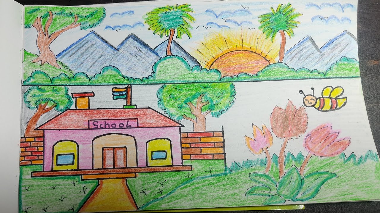 School drowing easy pencil Colour | how to drow esay pancil Colour ...