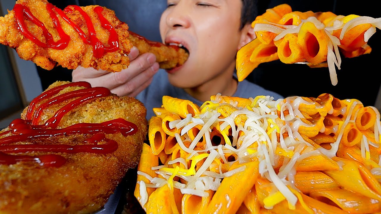 ASMR MUKBANG | cheese pasta shrimp , chicken mukbang asmr eating ...