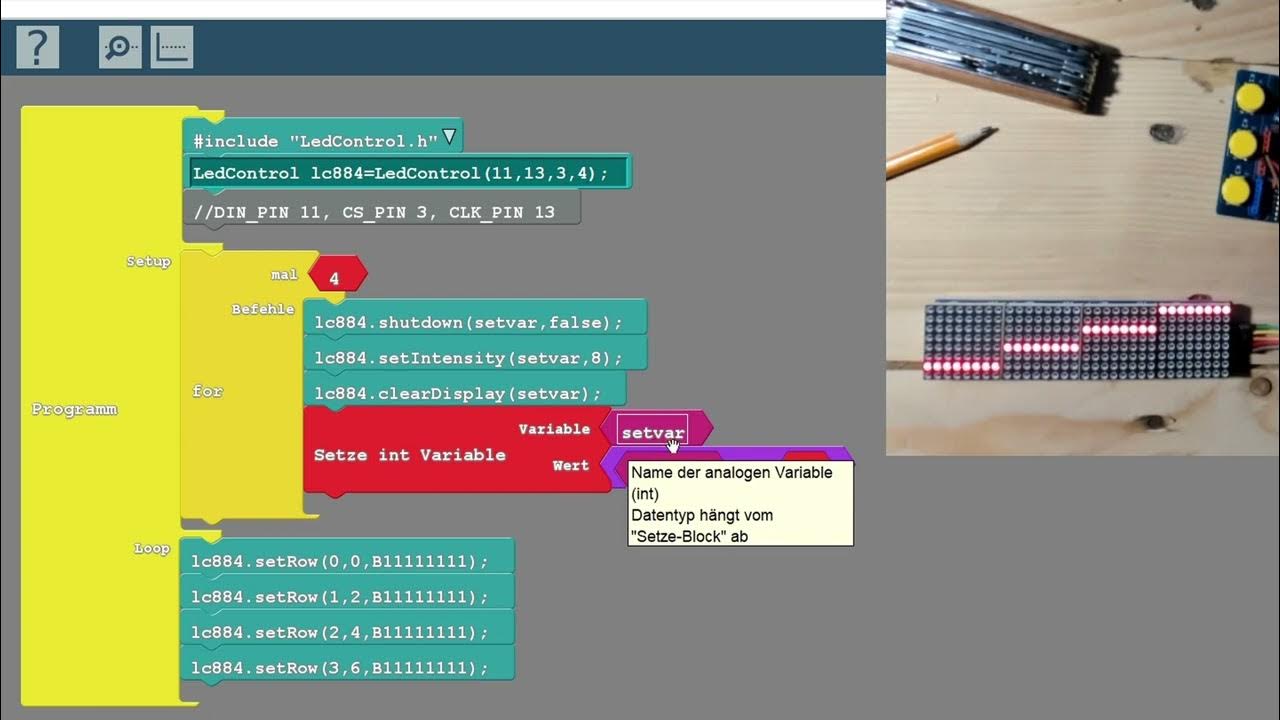 Ardublock, 4x64 LED Matrix, Arduino und LedControl.h einzelne Pixel/ LED ansteuern - YouTube