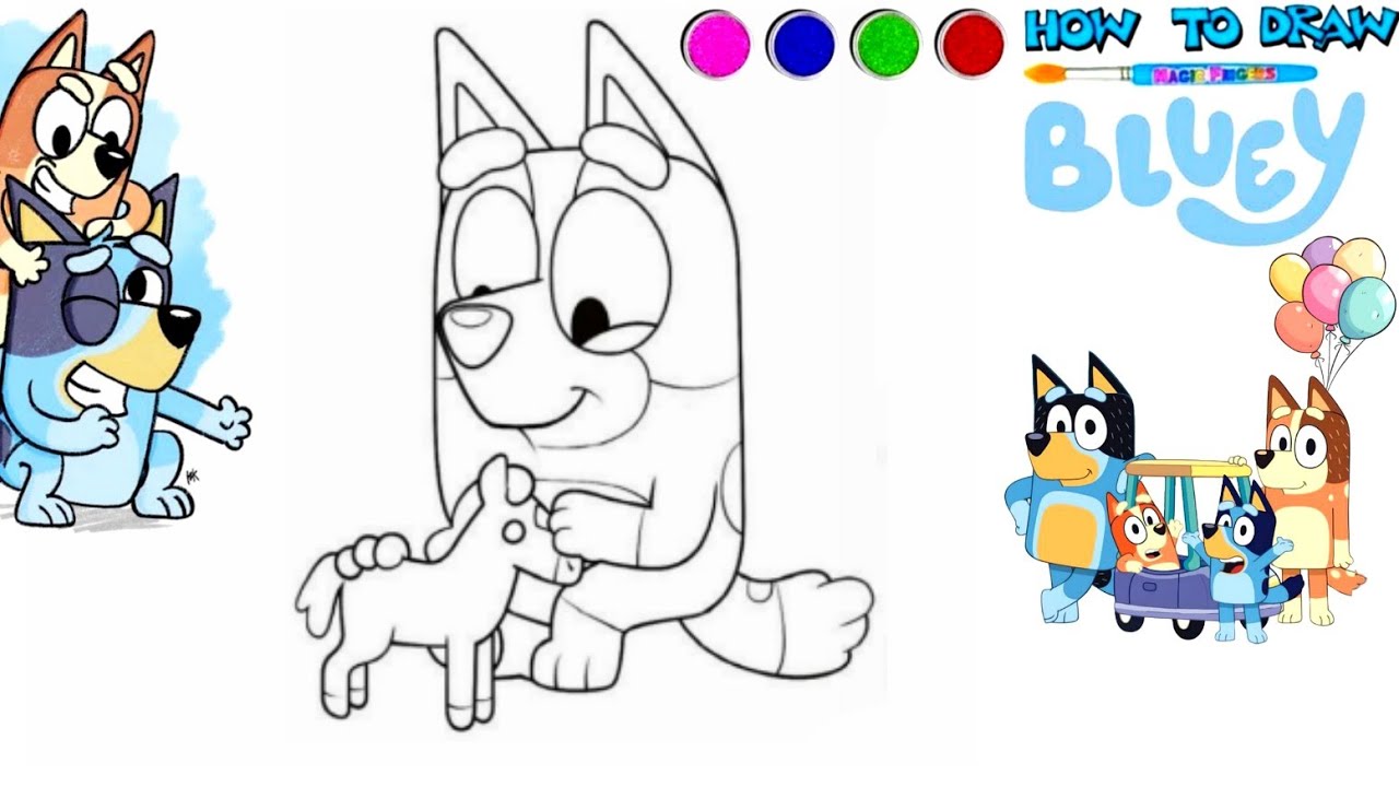 Easy Bluey Drawing Tutorial for Kids 😱 Learn to Draw Bluey and Bingo 💙🧡 ...