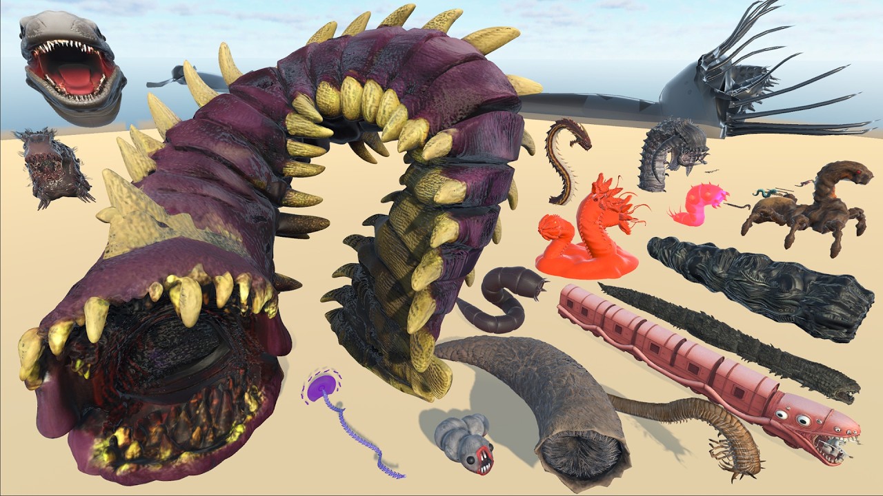 Purple Worm Vs Death Worm Vs Monster Sandworm - 3D Monster Worm Size ...