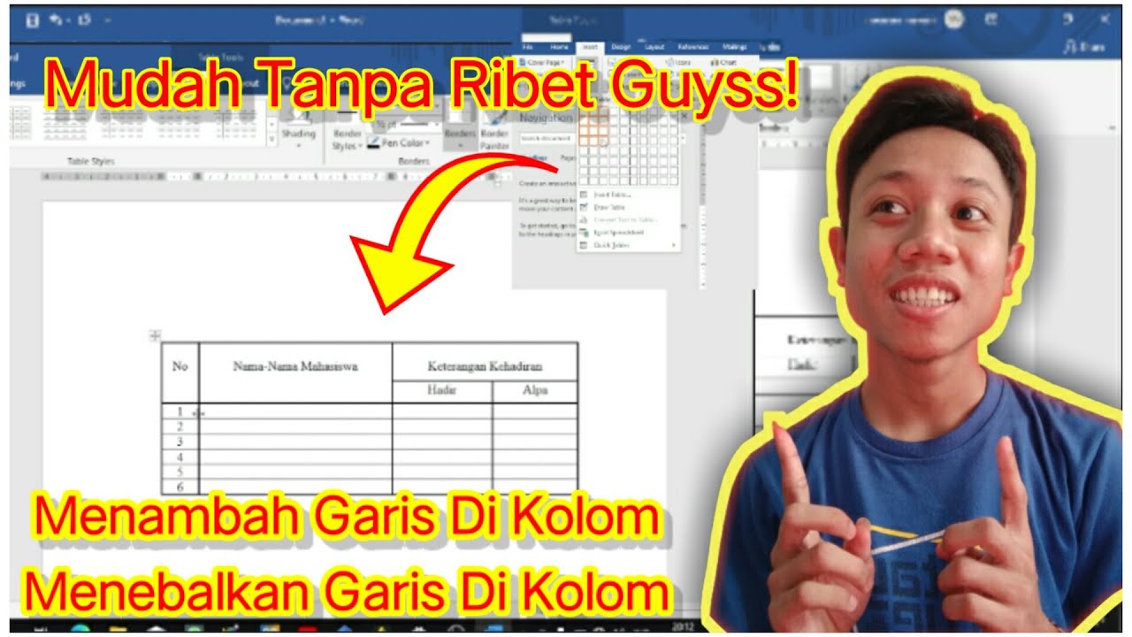 Cara Membuat Tabel Kolom Di Microsoft Word|Menambah Garis Kolom, dan ...