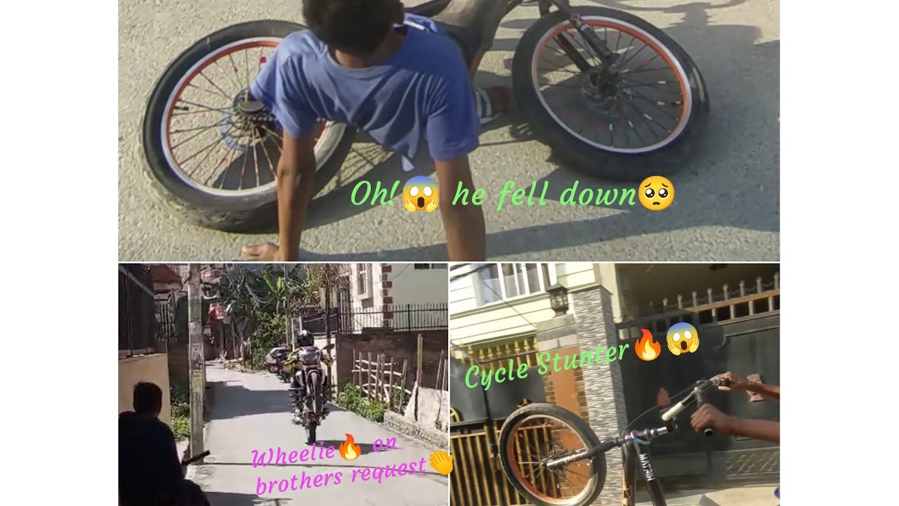 😱Oh! He Fell Down While Doing Cycle Stunts.🥺 Brothers Requesting Me To Wheelie😊 - YouTube
