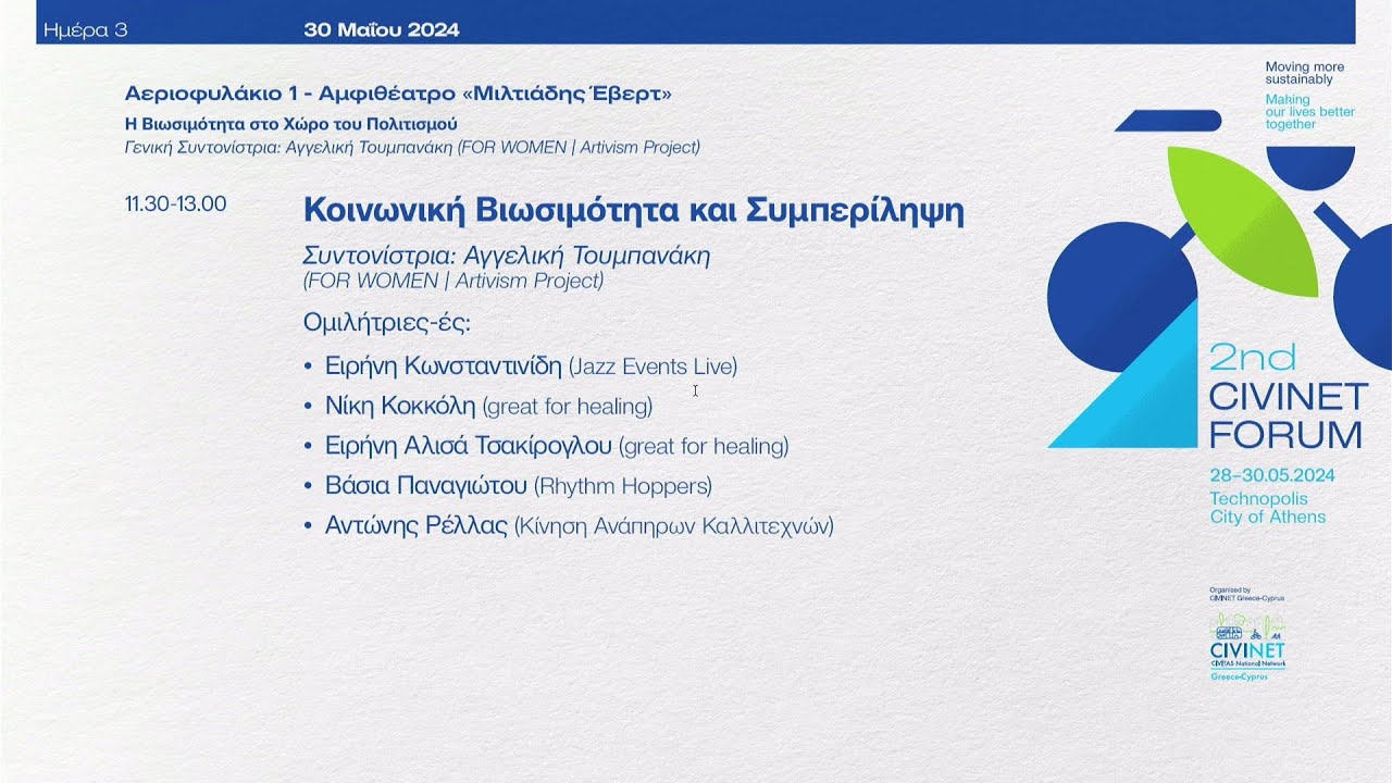 2nd CIVINET FORUM - ΚΟΙΝΩΝΙΚΗ ΒΙΩΣΙΜΟΤΗΤΑ ΚΑΙ ΣΥΜΠΕΡΙΛΗΨΗ - YouTube