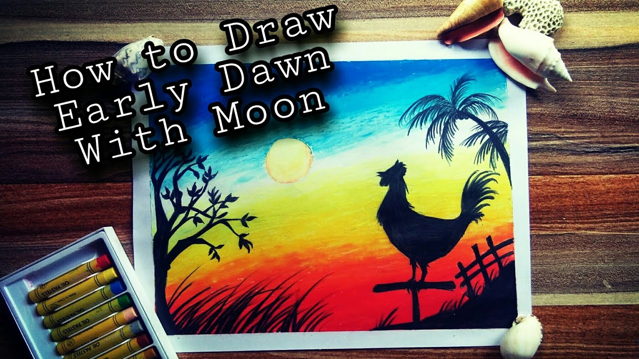 🤗🖍How to draw early dawn with moon🌝🖍🤗Using oil pastel - YouTube