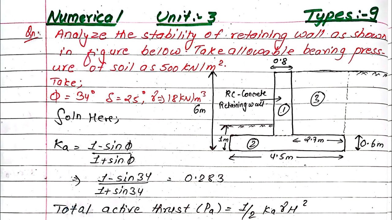 Unit:3 | Earth Pressure & Retaining Structure | Stability check in ...