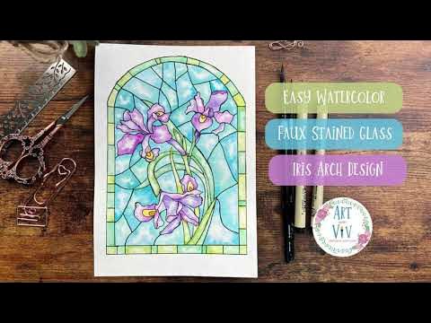 Beginner Friendly Watercolor Faux Stained Glass Irises - YouTube