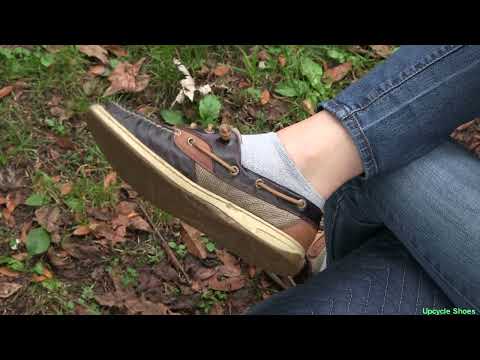 Upcycle Shoes: Sperry Topsider boat shoes, brown , outside top with ankle socks