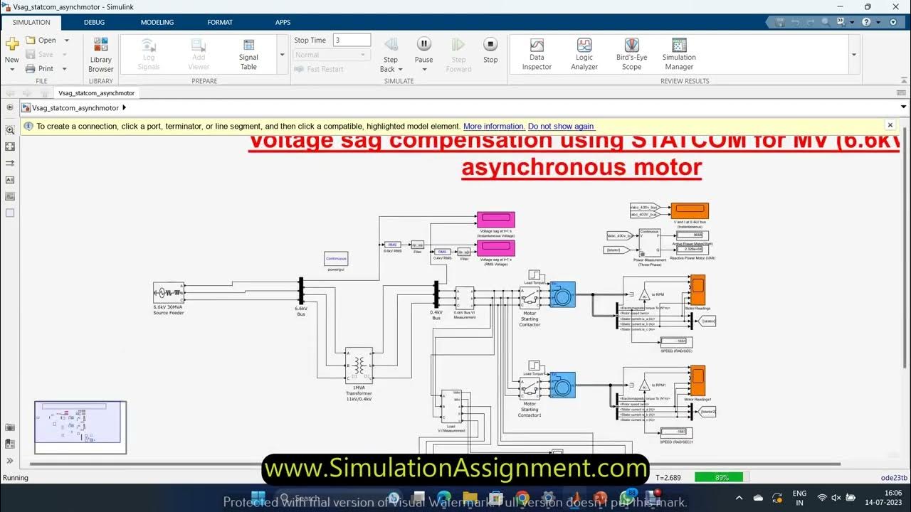 Voltage sag compensation using STATCOM for asynchronous motor Matlab Simulation Assignment - YouTube