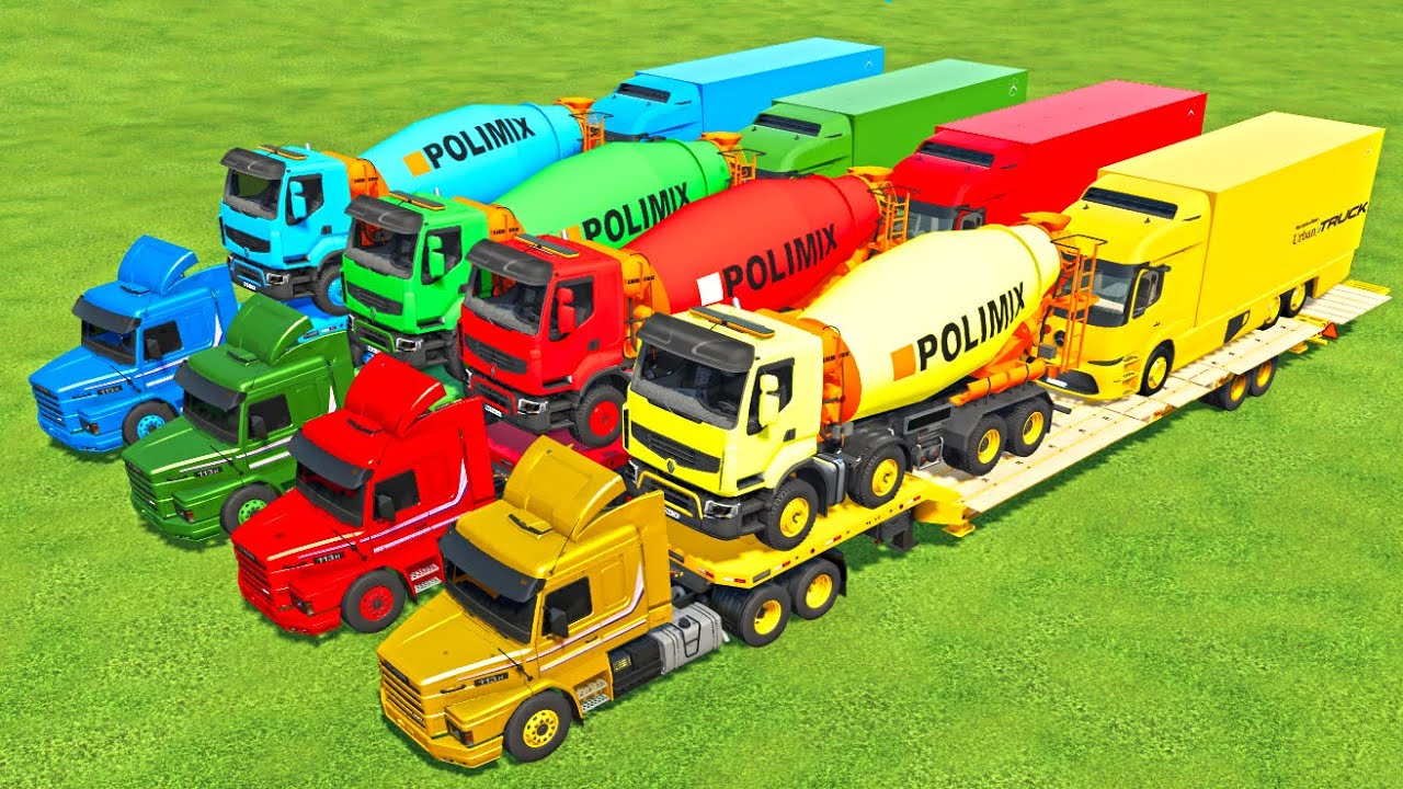 TRANSPORTING BOX TRUCK, MIXER TRUCK & MINI DUMP TRUCK TO GARAGE WITH ...