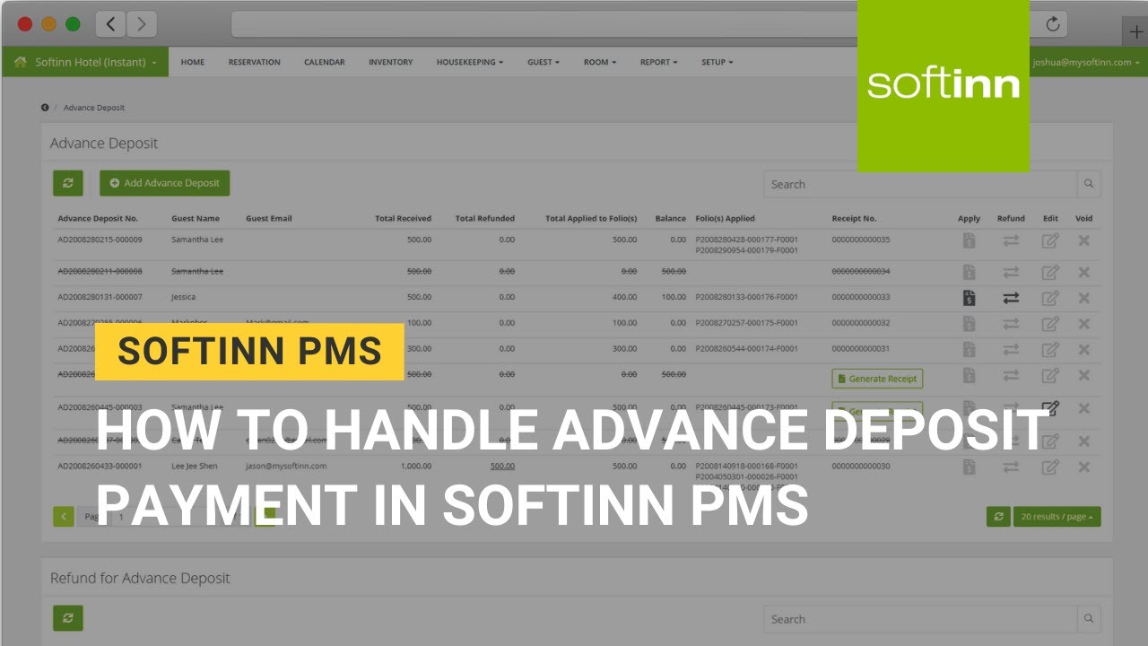 [OBSOLETE]How to Handle Advance Deposit Payment in Softinn PMS (Hotel ...