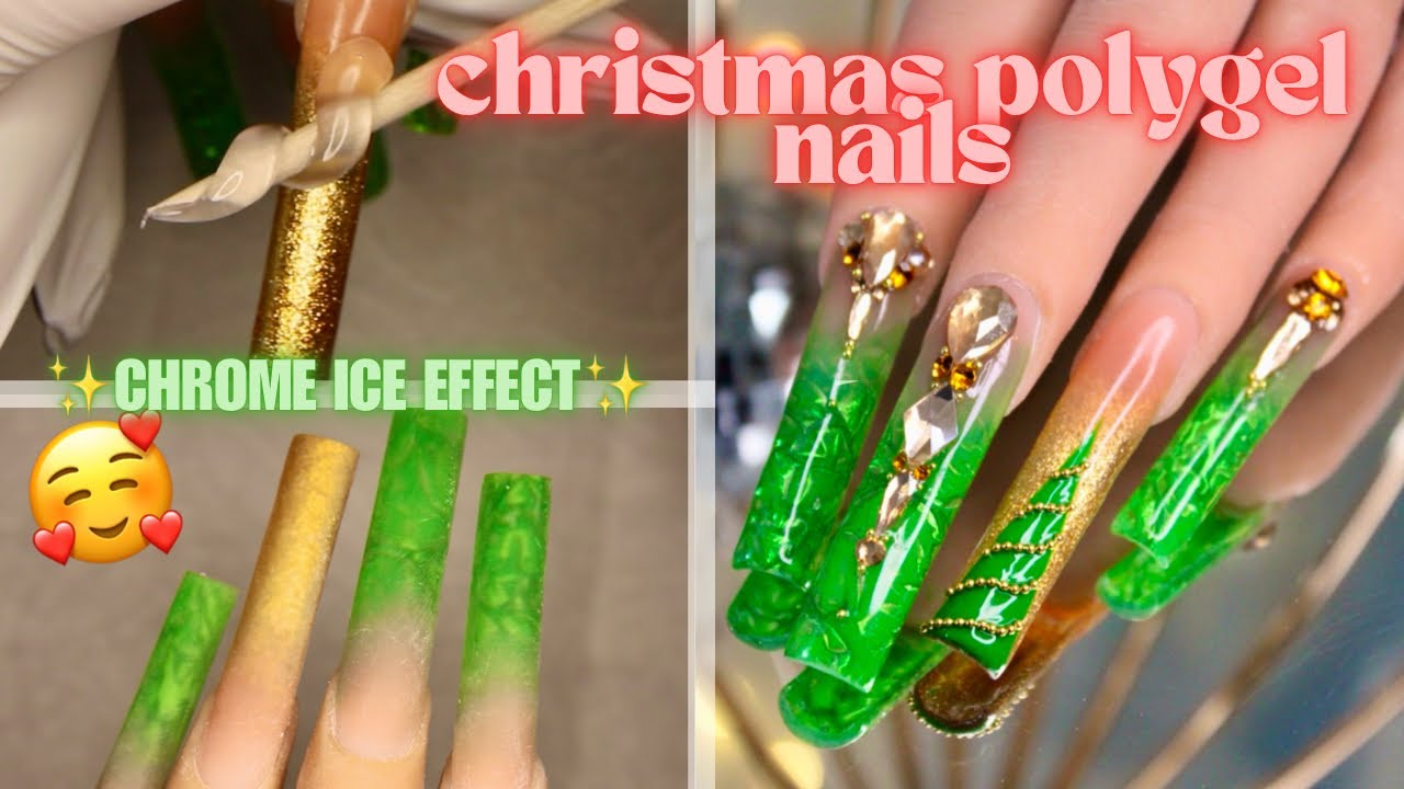 polygel green + gold christmas nails 🎄| red iguana practice hand ...