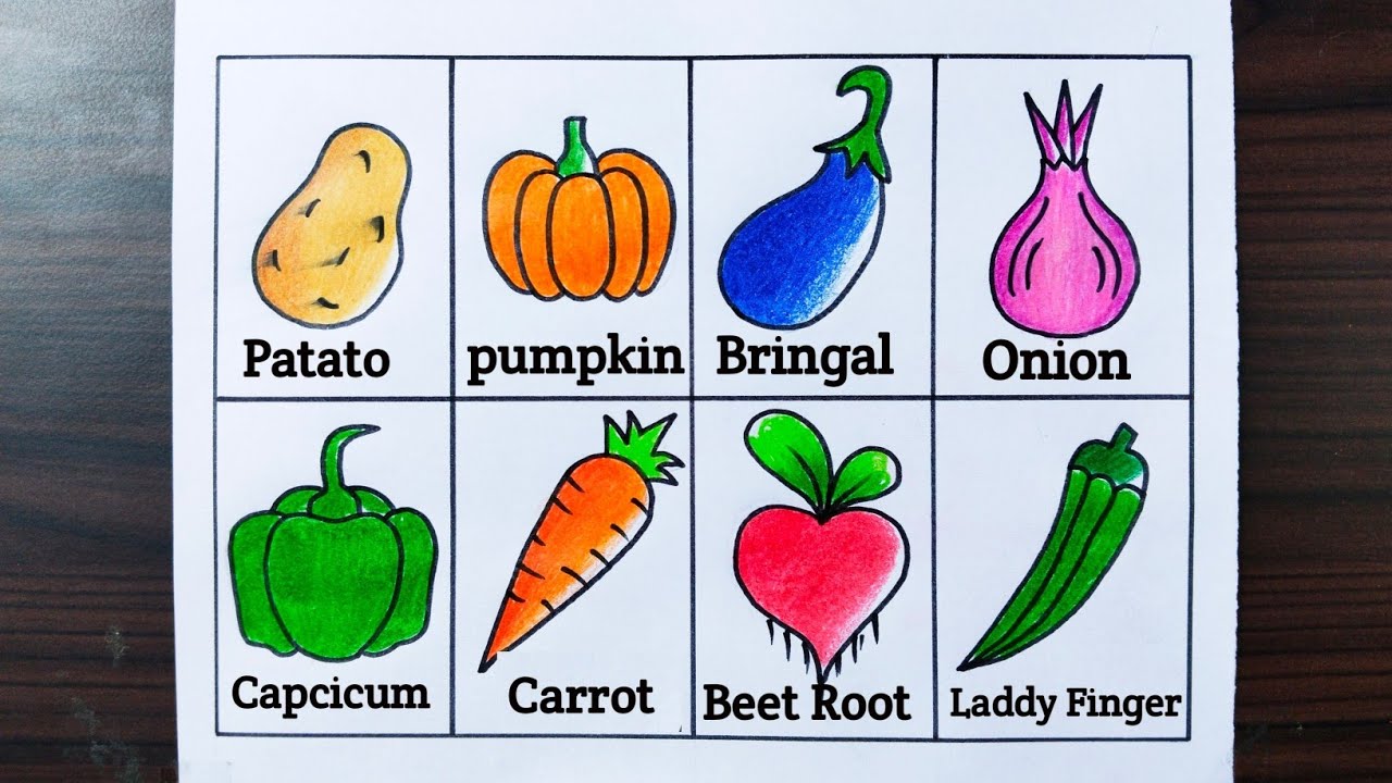 How to Draw Different Types Of Vegetables / Vegetables Drawing Easy ...