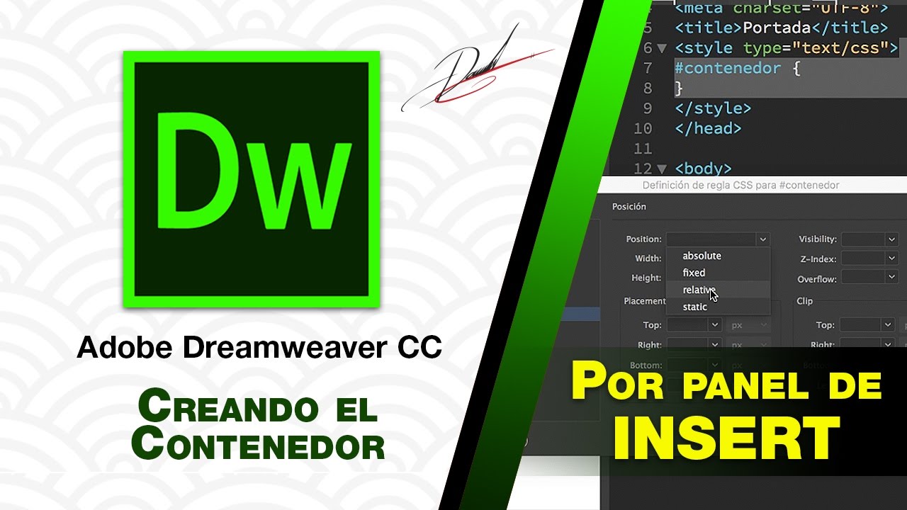 Creando el contenedor a través del panel de "INSERT" en Adobe ...