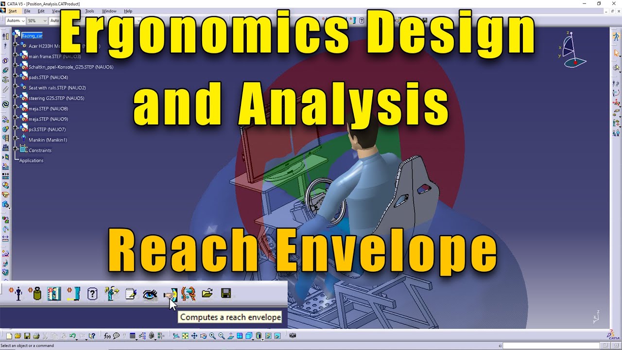 CATIA V5 - Compute a reach envelop for Manikins - YouTube