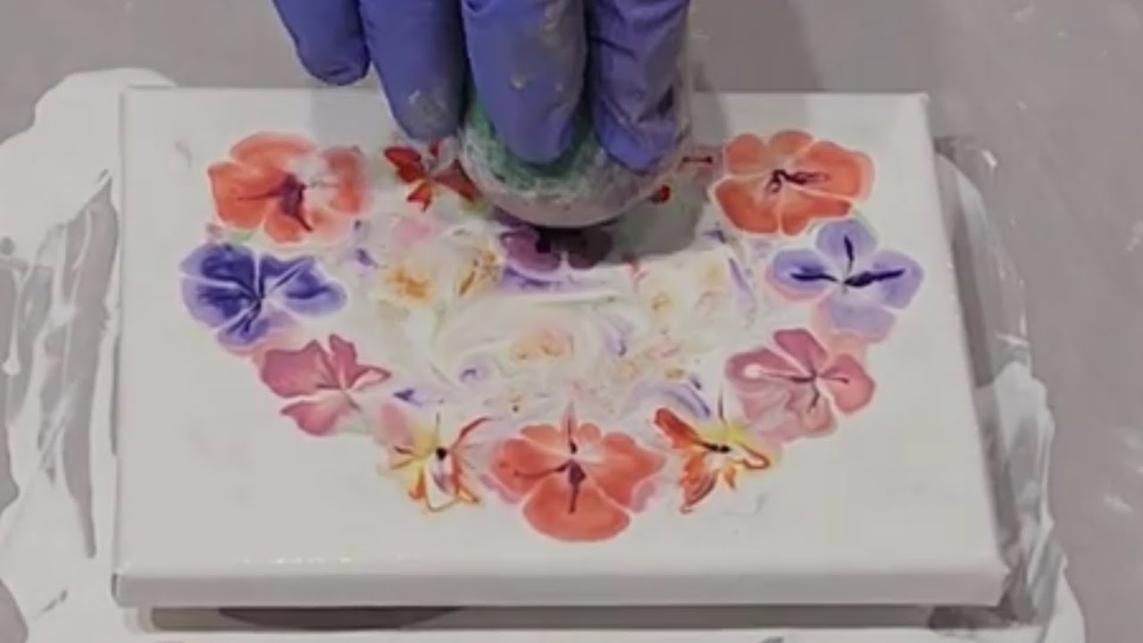 #172 Acrylic Pour Painting Pretty Flowers with Straws, Balloons and ...