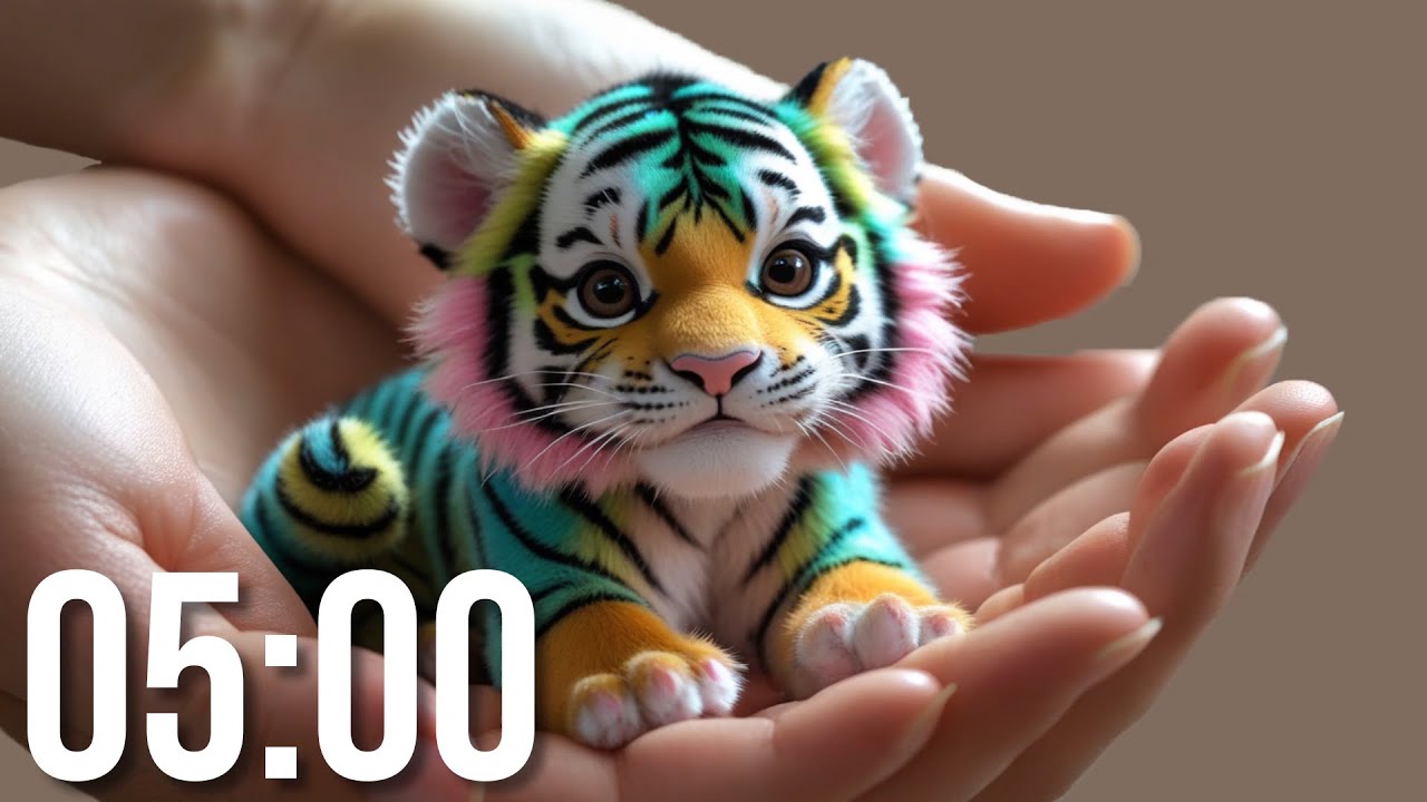 Cute & Hypnotic 5 Minute Timer with Baby Tiger & Chill Music - YouTube