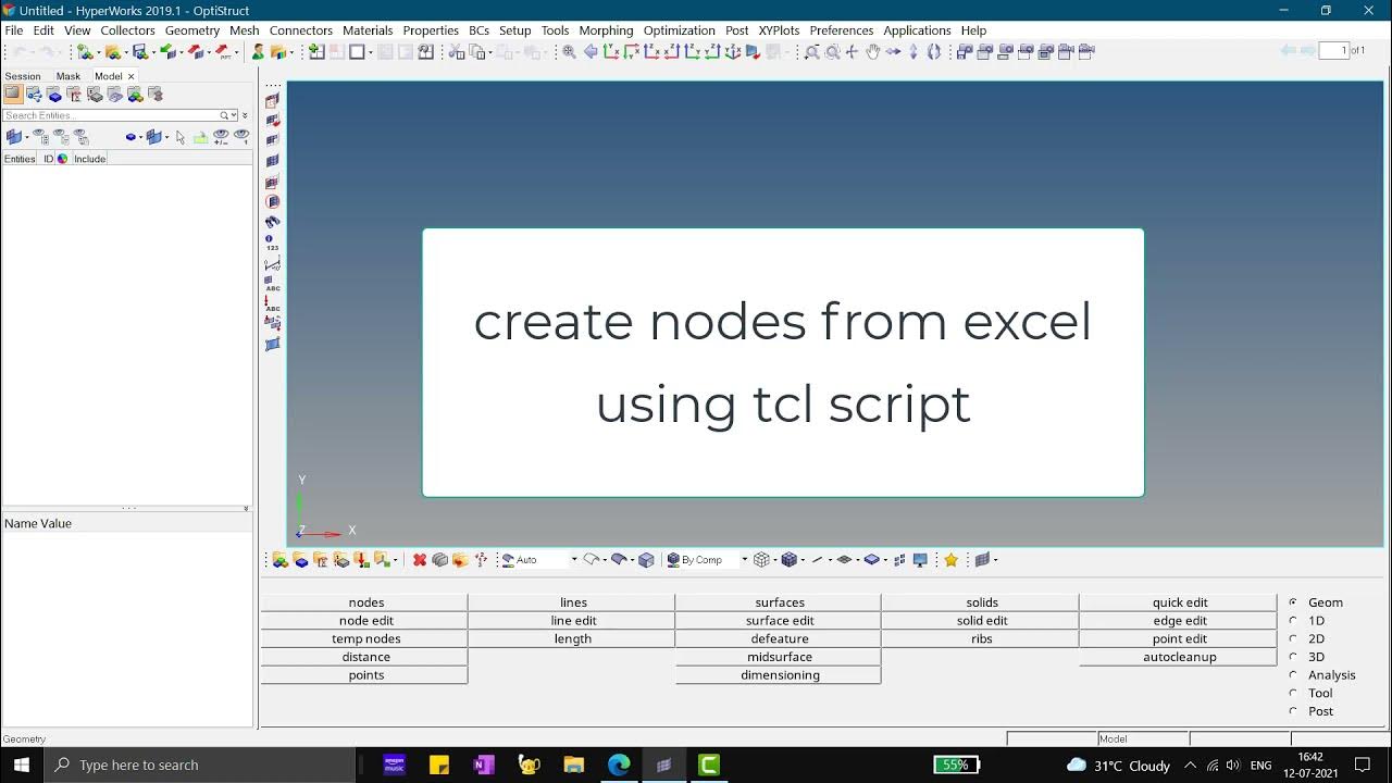 Automate creation of nodes in hypermesh using tcl script. - YouTube