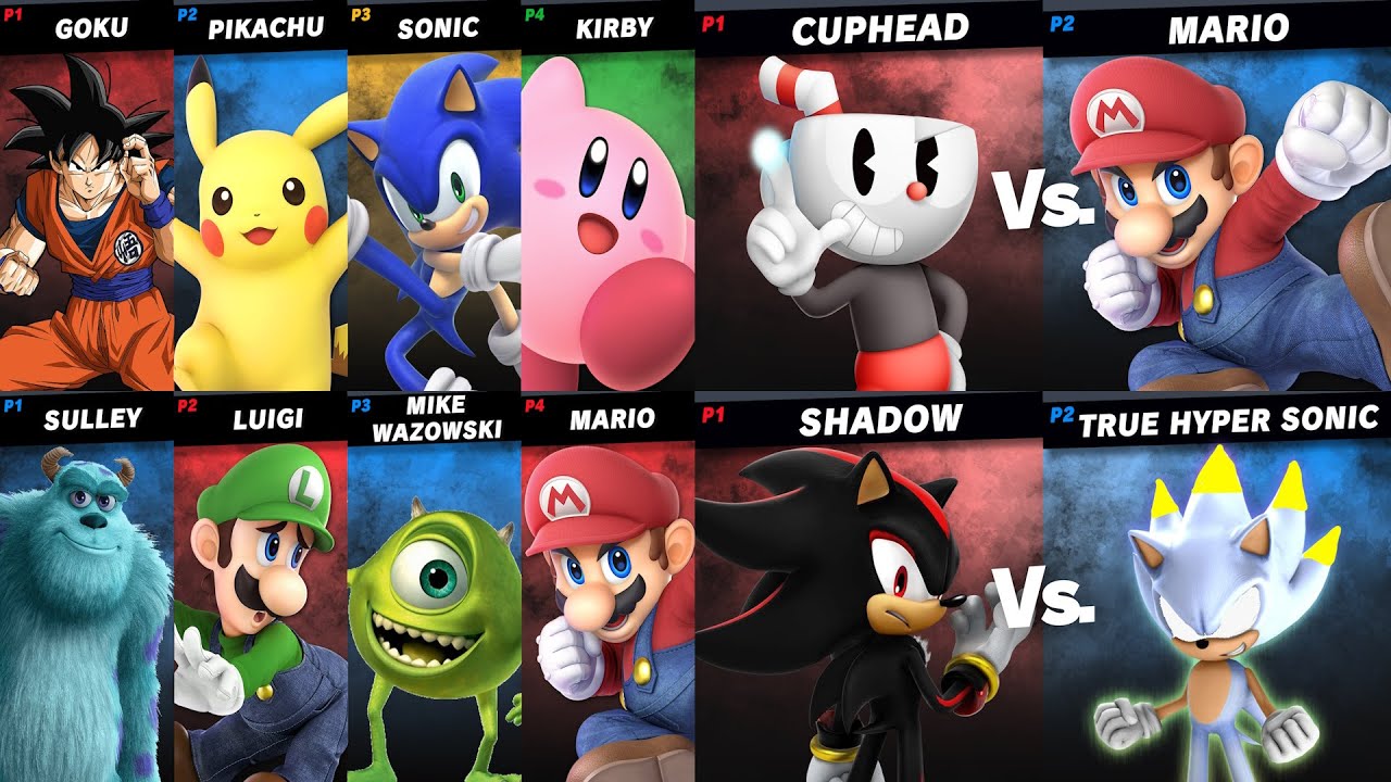 Sonic vs Kirby vs Goku | Mario vs Cuphead | True Hyper Sonic vs Shadow in Super Smash Bros ...