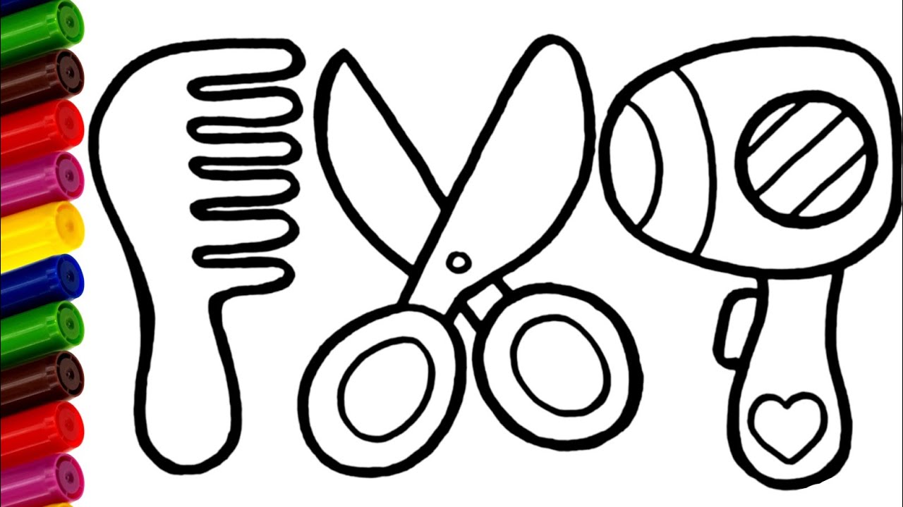 Drawing and Coloring Haircut Tools for Kids and Toddlers | Learn to ...