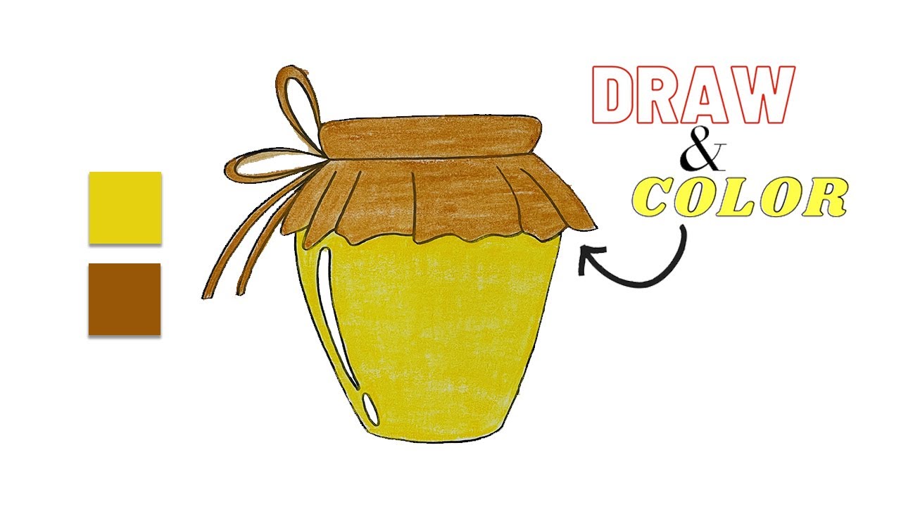 Jar Drawing | How to draw a cute Jar with color step by step for ...